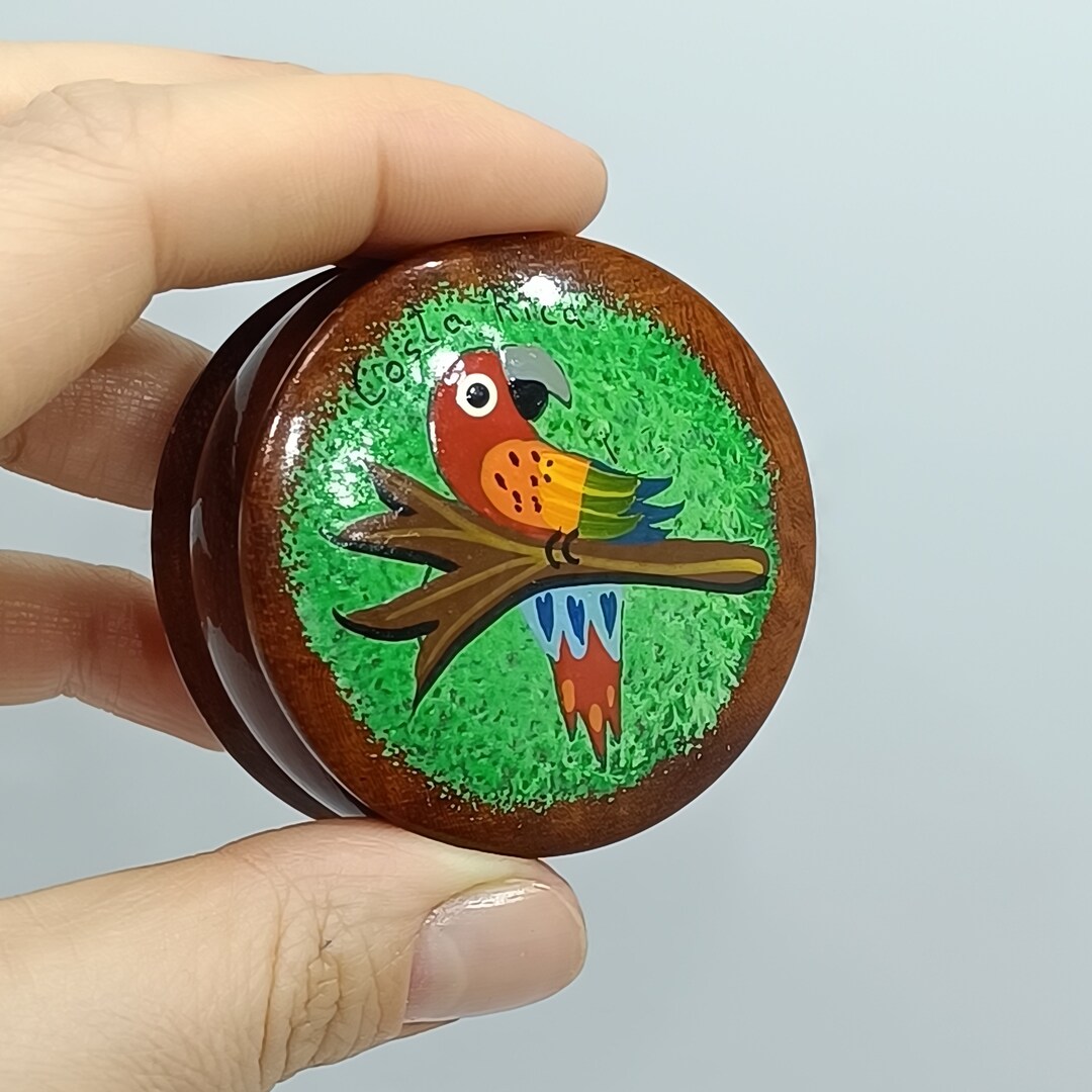 Vintage Hand Painted Round Wooden Trinket Box Small Parrot Pill Box With Lid From Costa Rica ...