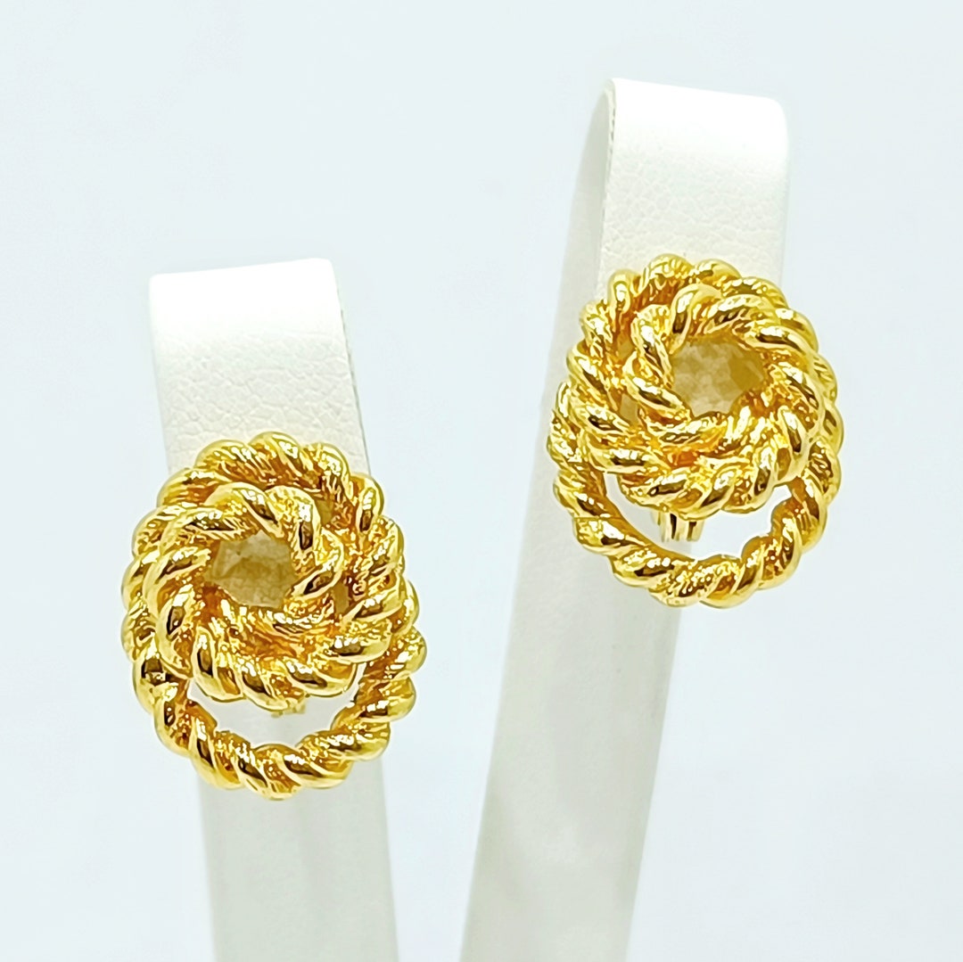 Vintage Small Gold Clip on Earrings MONET Braided Oval Earrings ...