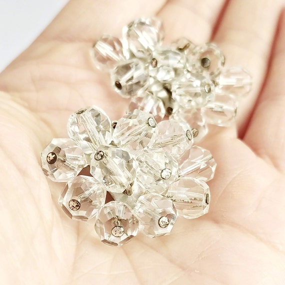 Clear glass beads clip on earrings Faceted beaded cl… - Gem