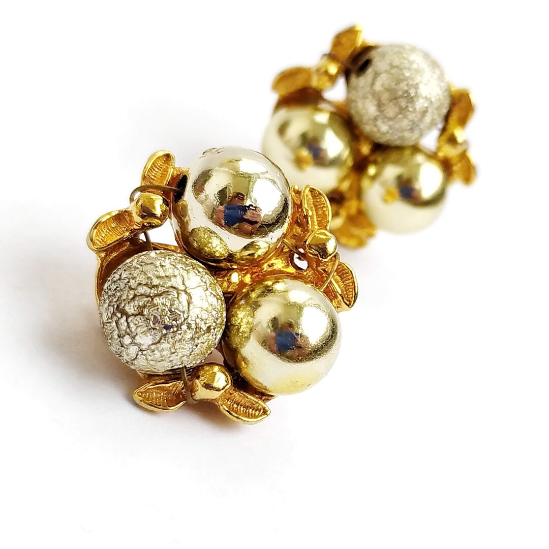 Vintage Gold Beaded Clips 70s Cluster Earrings Gold Tone - Etsy