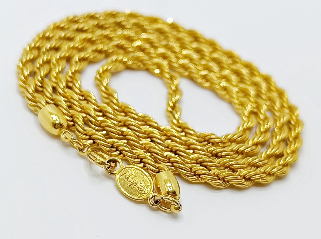 NAPIER Gold Heavy Rope Chain Necklace 24 Long Vintage Chunky Rope Chain ...