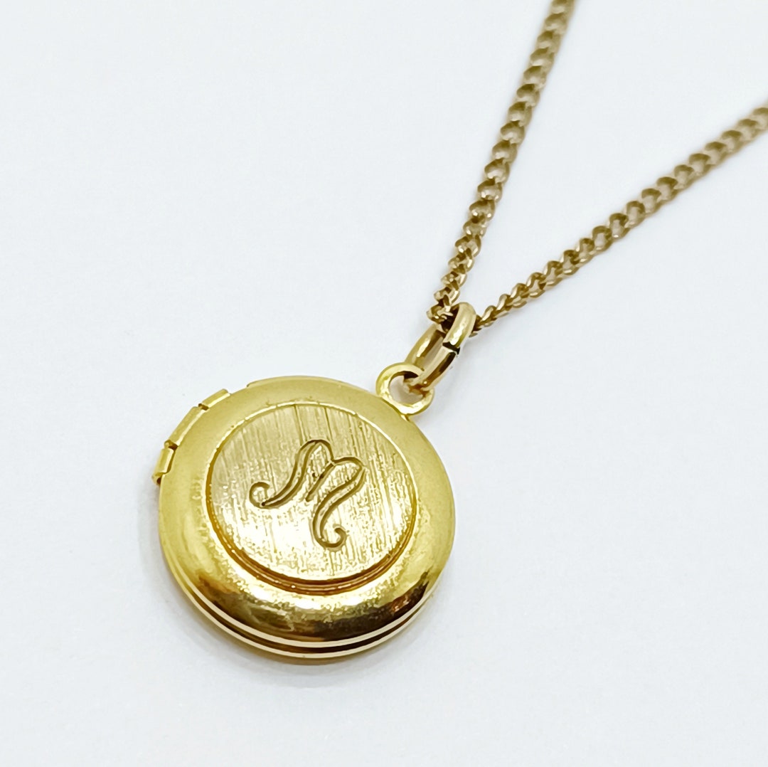 Vintage Small Alphabet Locket Pendant Tiny Gold Tone Locket With Etched ...