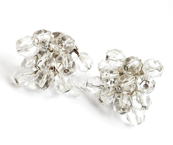 Clear glass beads clip on earrings Faceted beaded cl… - Gem