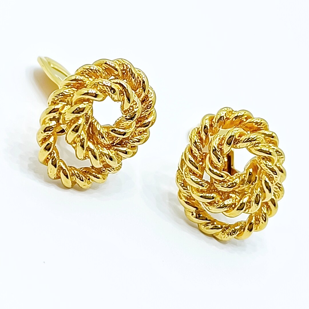 Vintage Small Gold Clip on Earrings MONET Braided Oval Earrings ...