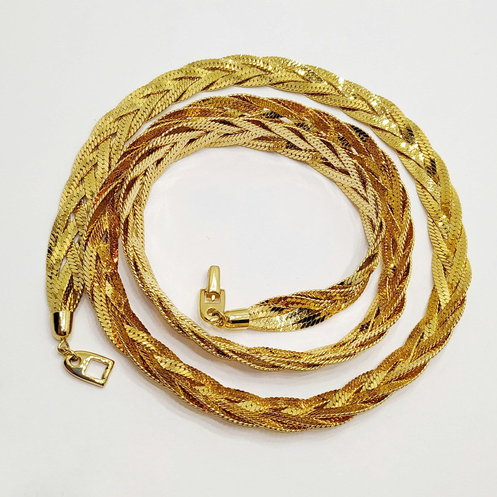 30 Gold braided chain necklace Vintage NAPIER | Etsy