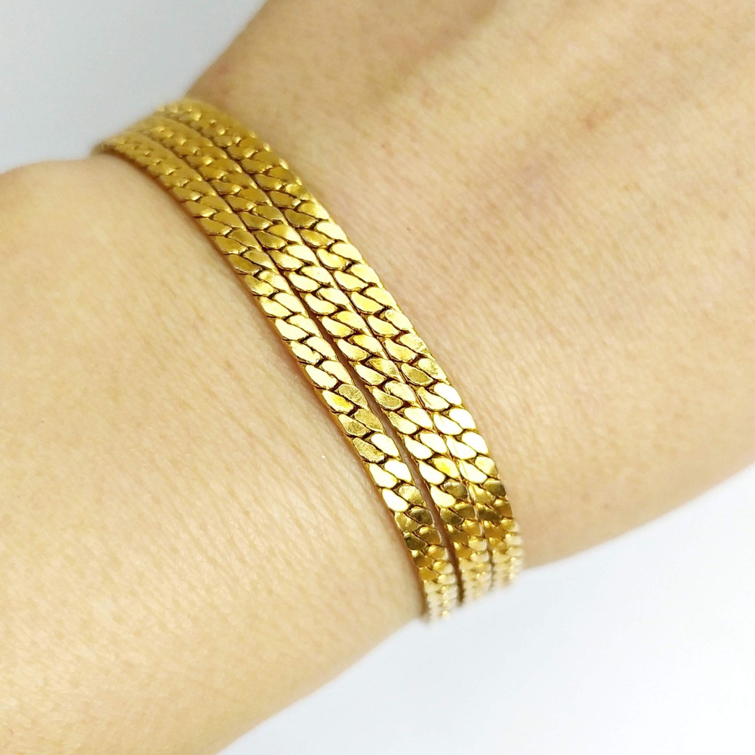MONET Gold Chain Bracelet Vintage Flat Three Chain Bracelet Gold Tone ...