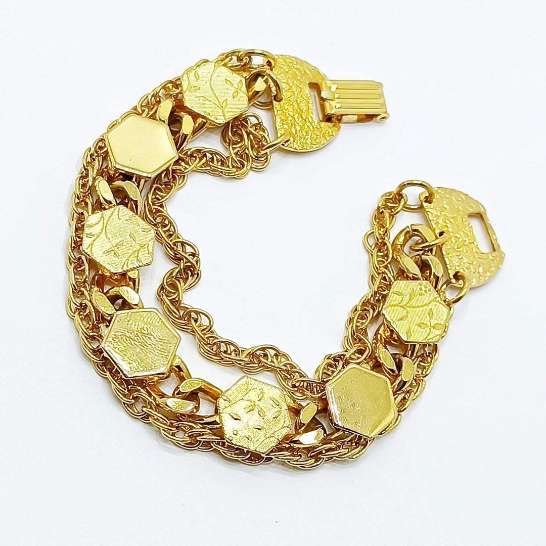 Multi Strand Gold Tone Chain Bracelet Vintage Three Chain Bracelet Gold ...