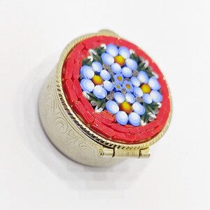 Micro Mosaic Pill Box Vintage Red Flower Trinket Box Italian Gold Tone ...
