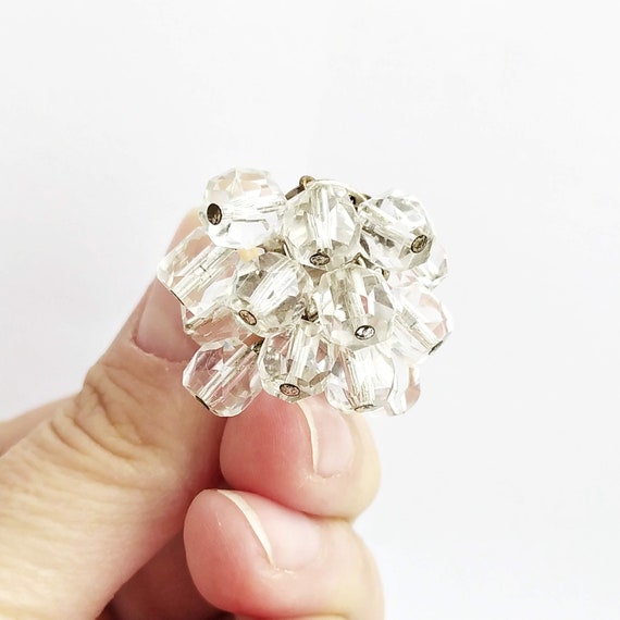 Clear glass beads clip on earrings Faceted beaded cl… - Gem