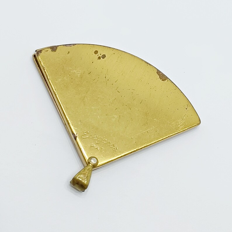 Vintage Elegance Fan Shaped Compact Mirror, Damascene Japanese Crane ...