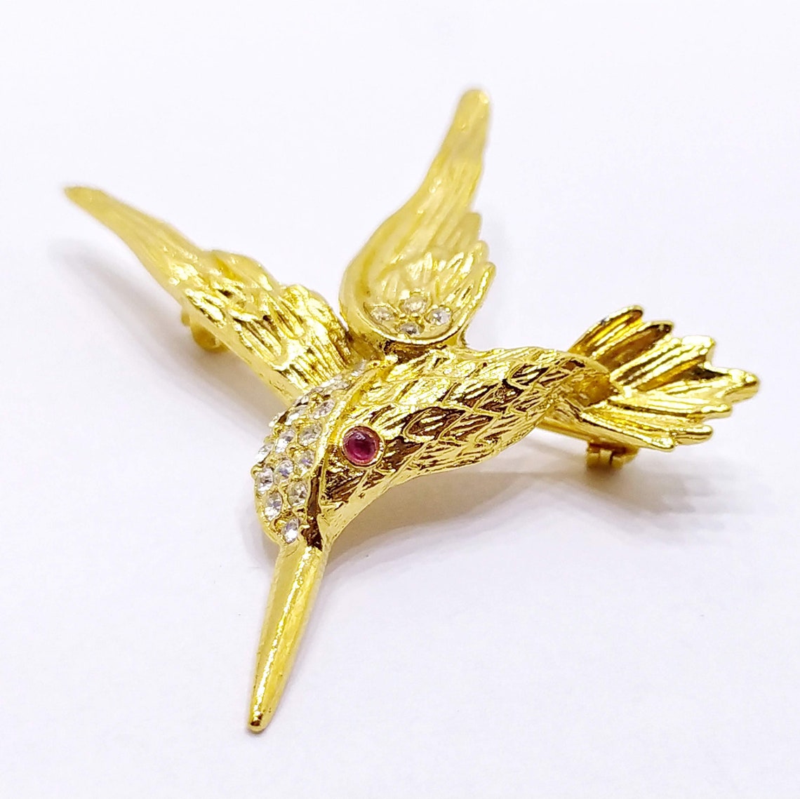 Vintage hummingbird brooch 14K Gold Plated DM LIND Humming | Etsy