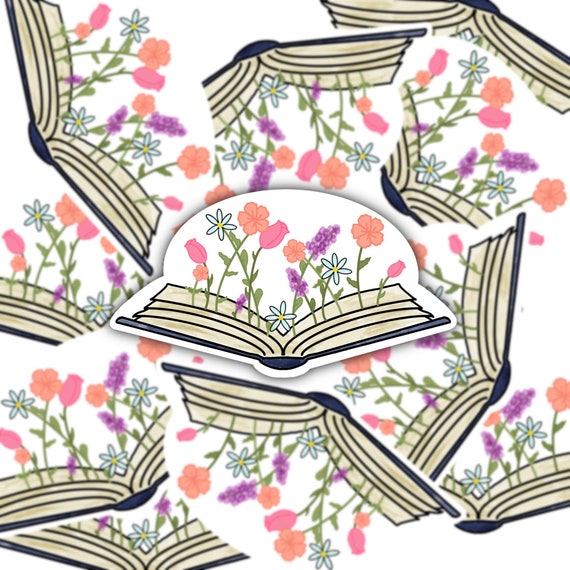 Open Book Floral Vinyl Sticker | Etsy