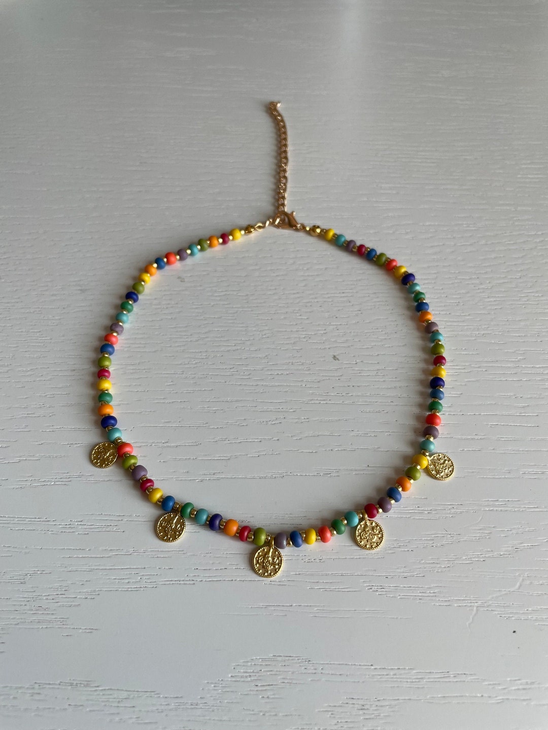 Rainbow Bead Choker // Boho Choker, Rainbow Necklace, Rainbow Choker ...