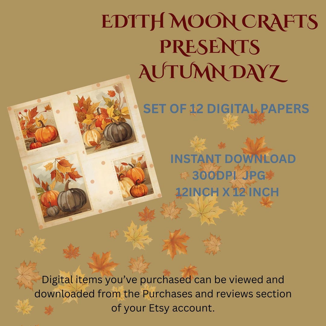 Autumn Dayz- 12 Digital Pattern Papers, 12x12 Inch Scrapbook Paper Pack ...