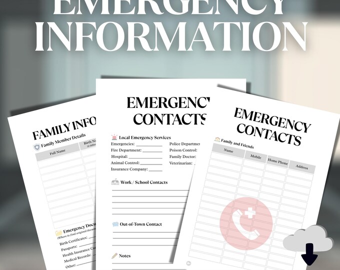 Emergency Contact & Family Info Printable | Medical Info Sheet ...