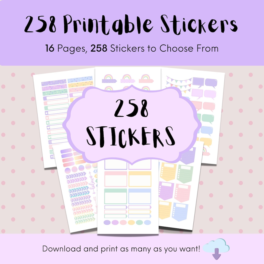 258 Cute Printable Stickers Printable PDF Planner Stickers Pastel Bujo ...