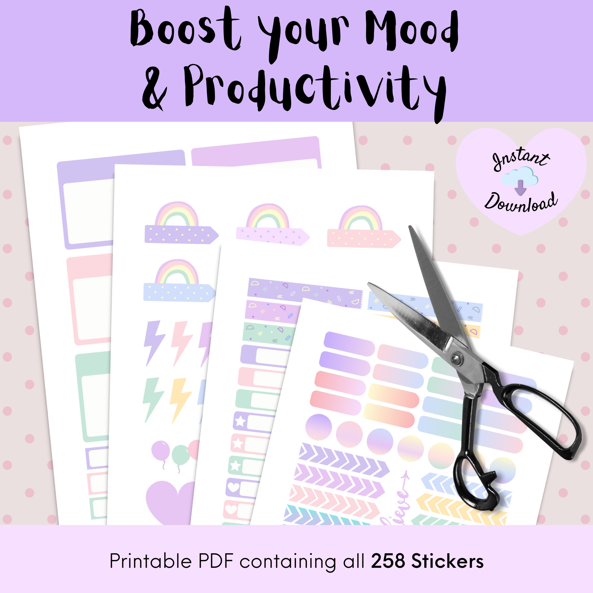 258 Cute Printable Stickers Printable PDF Planner Stickers Pastel Bujo ...