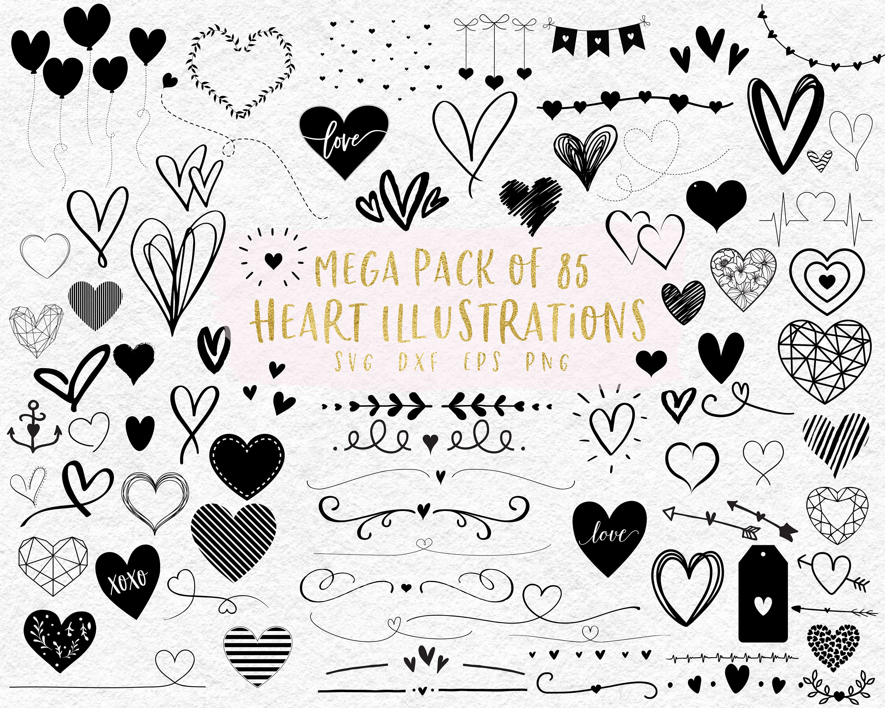 Heart SVG Bundle - Dividers, Stitched Hearts, Abstract Hearts, Heart ...