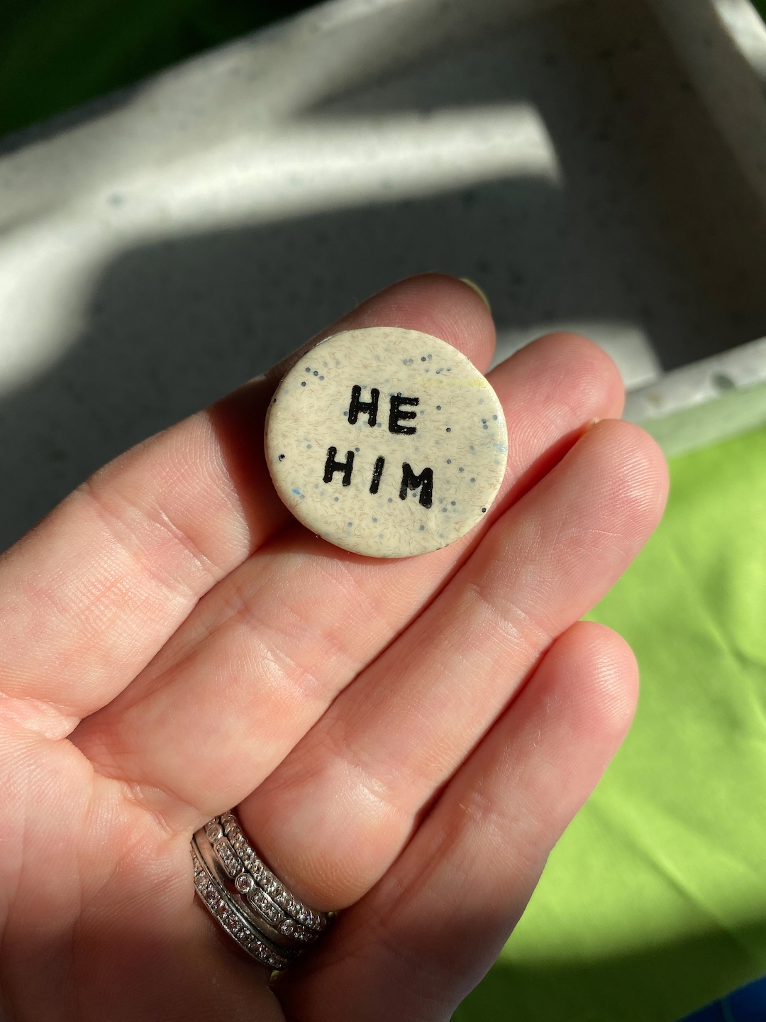 PRONOUN PIN // Polymer Clay Circle Lightweight Push Back Customizable ...