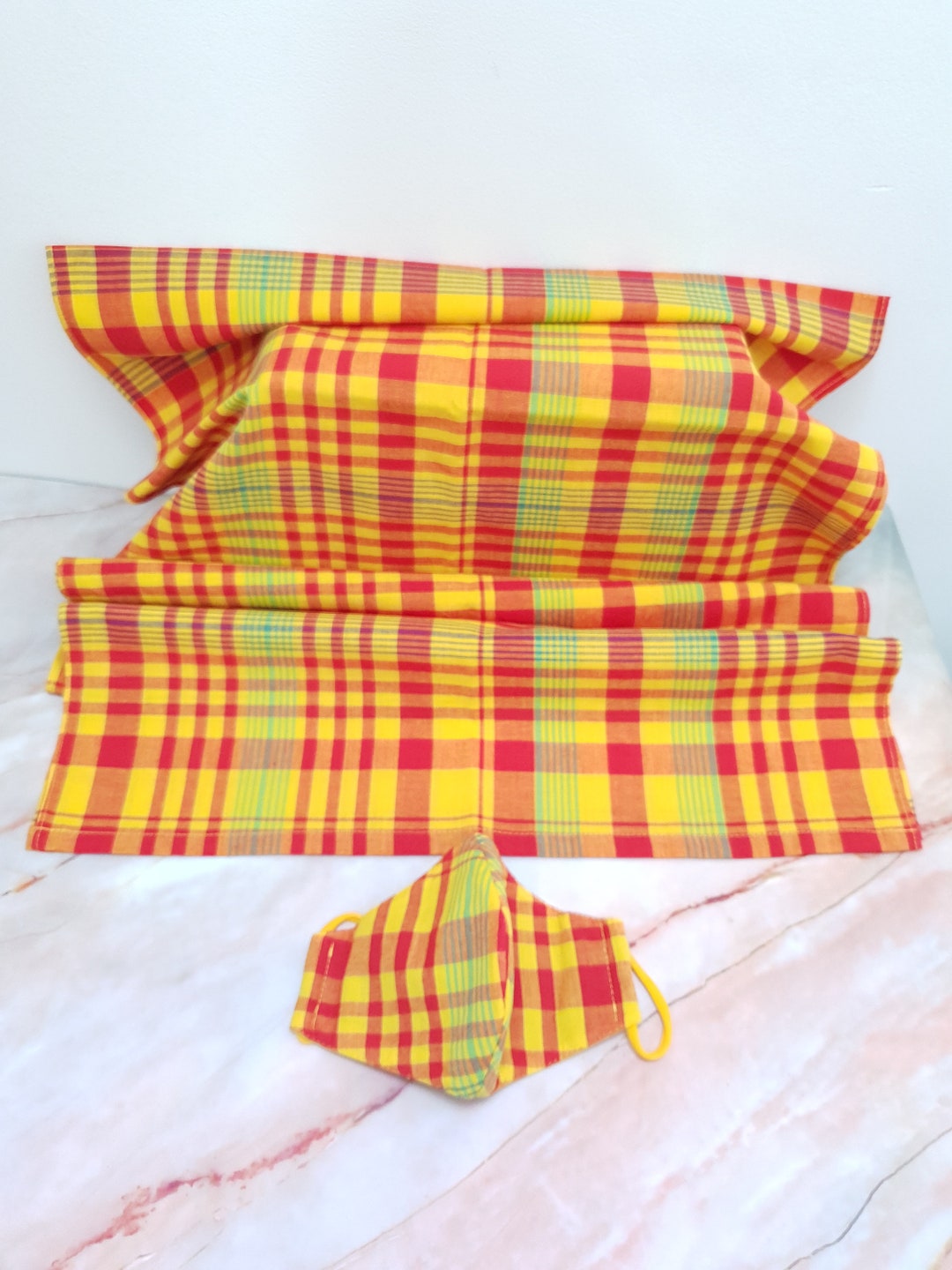 Yellow and Red Madras Mix Headwrap/mask Set - Etsy