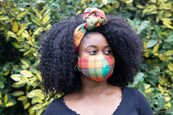 Orange Madras Head Wrap / Mask | Etsy