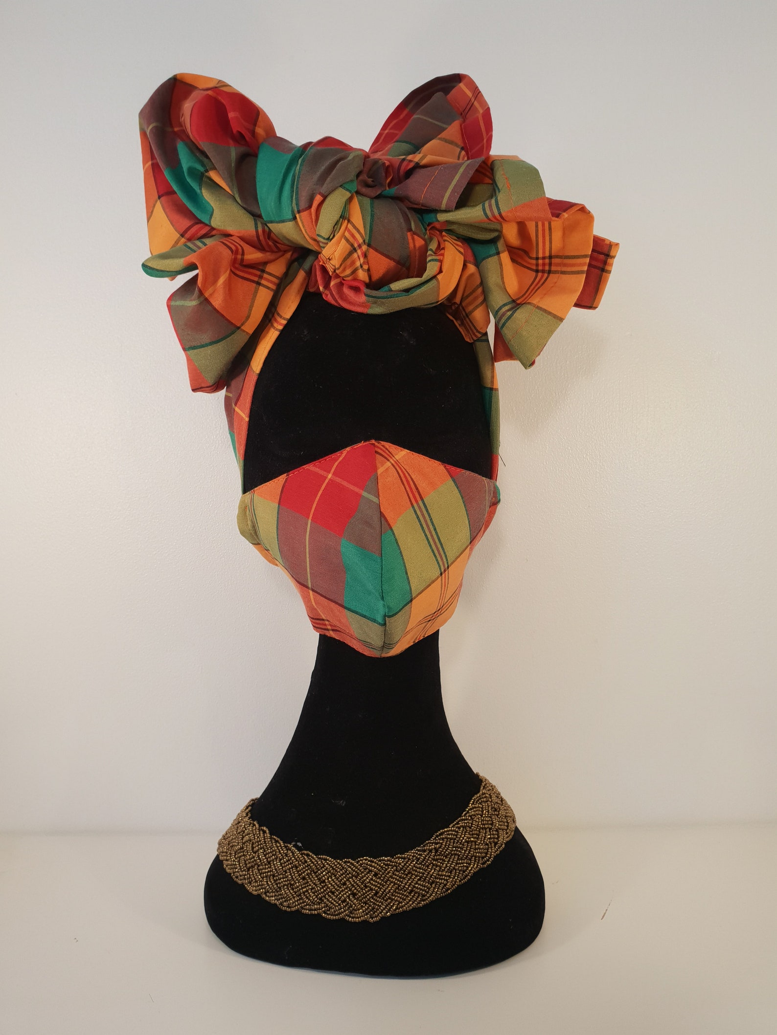 Orange Madras Head Wrap / Mask - Etsy