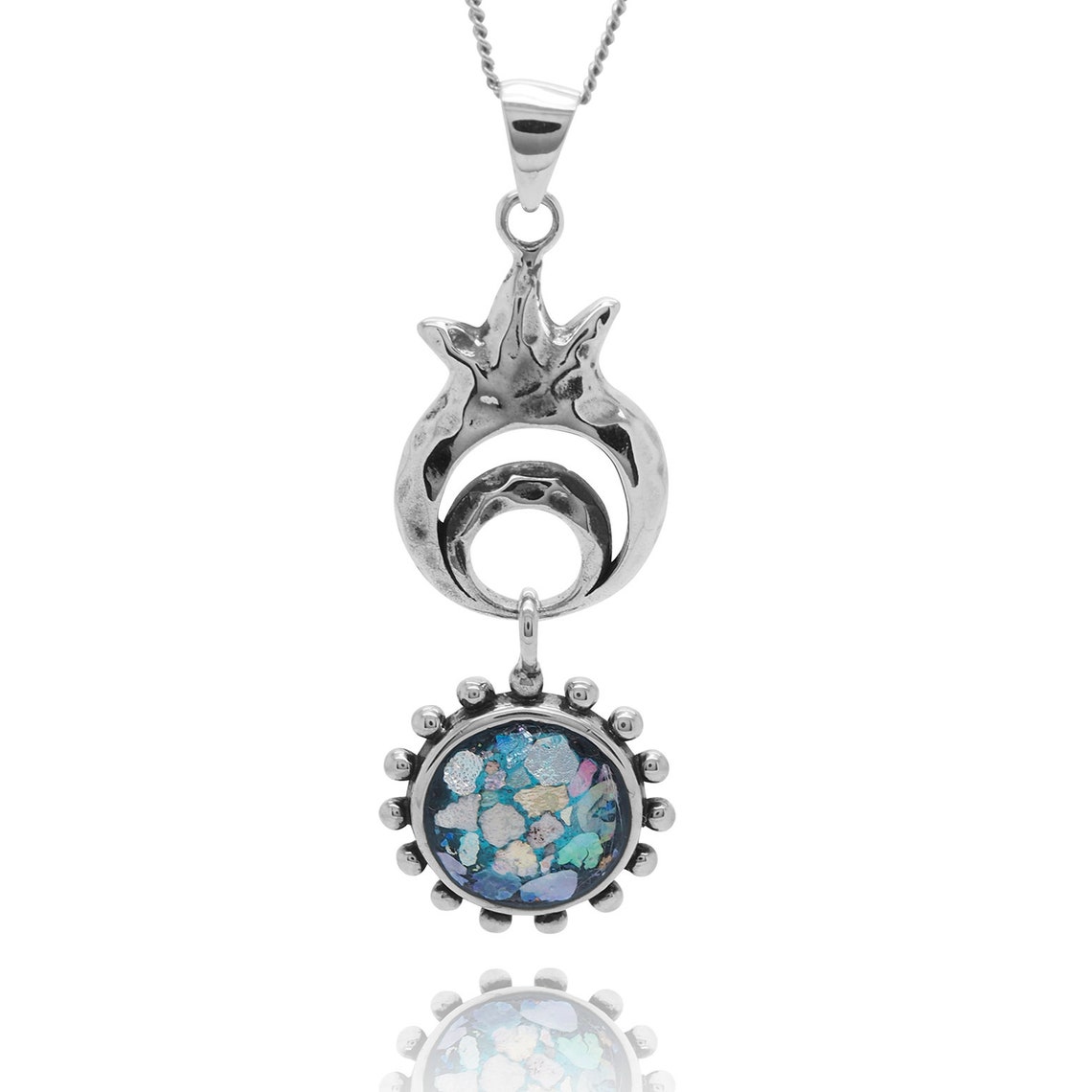 Sterling Silver Pomegranate Pendant With Roman Glass 100% - Etsy