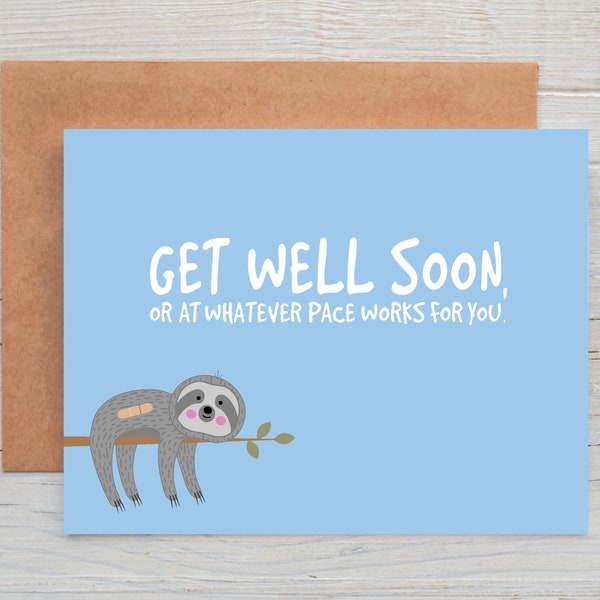 Sloth Get Well Card - Etsy