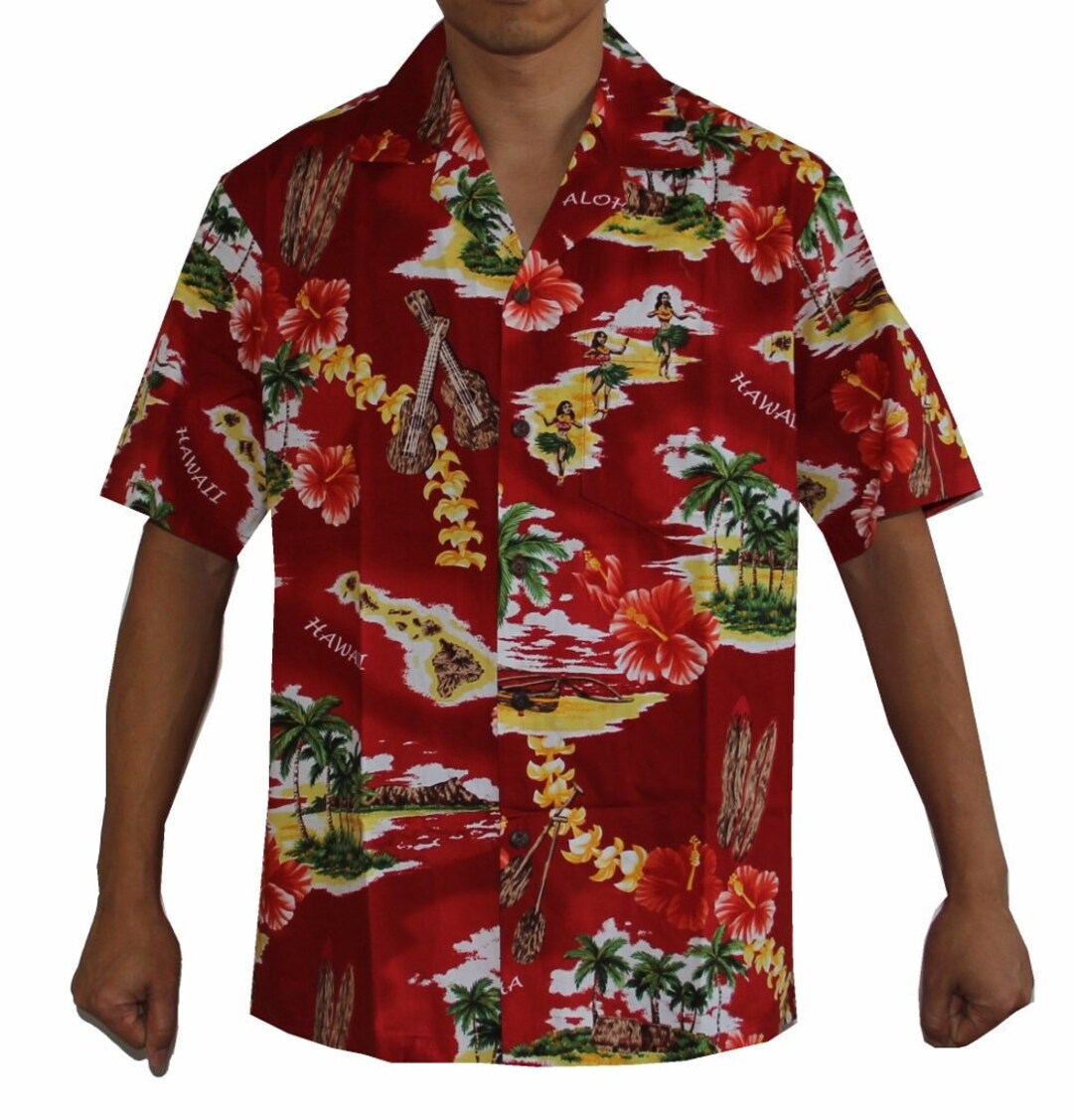 Men's Classic Island Treasure Red Hawaiian Aloha Cruise Luau Shirt - Etsy