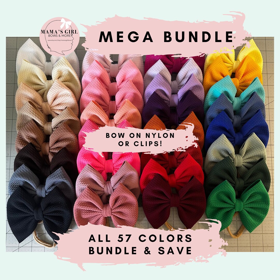 MEGA BUNDLE! ALL 57 Colors. Bow on Nylon or Clips. Baby Girl Hair Bows ...