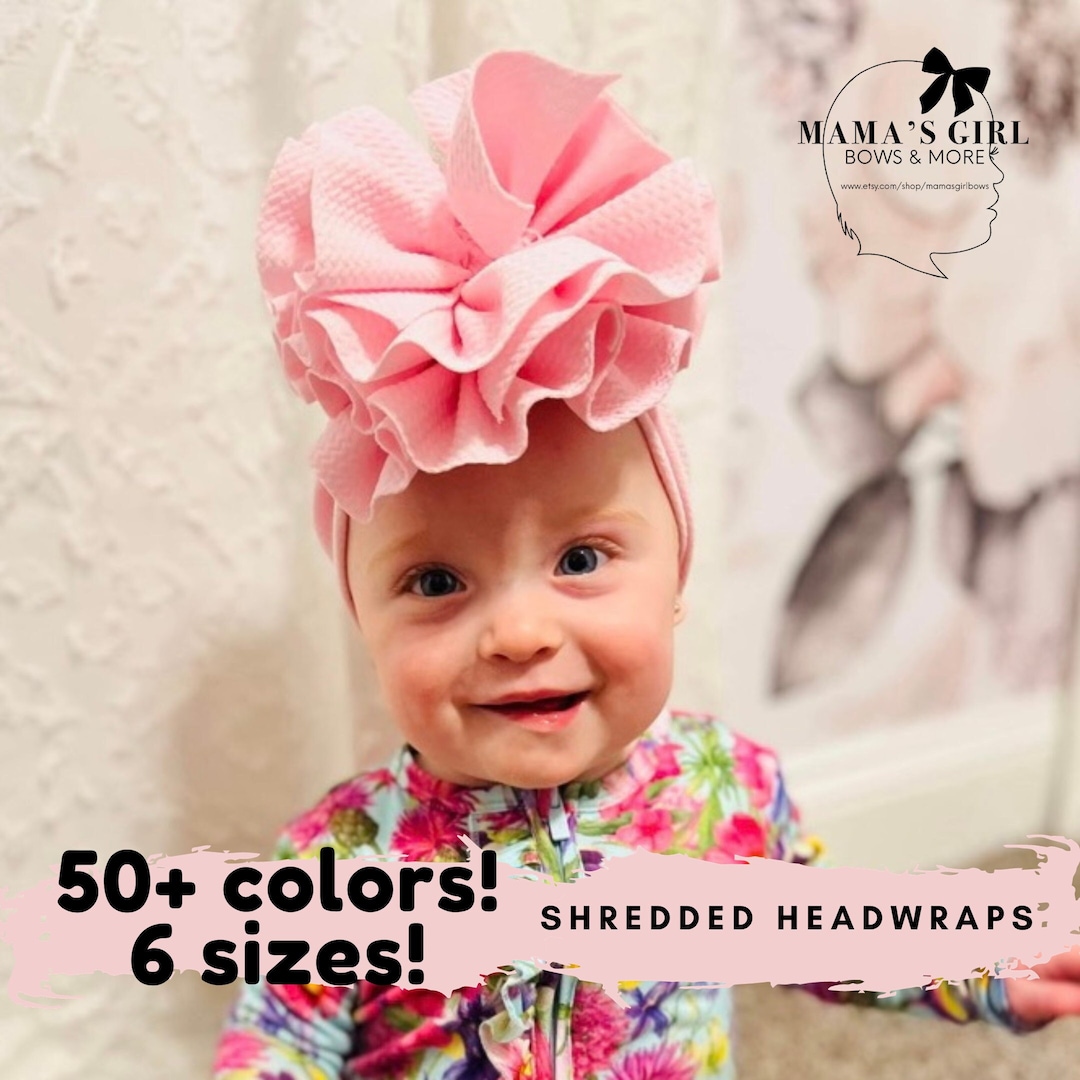 MESSY HEADWRAP SHREDDED Baby Girl Hair Bows, 60 Colors, Stretchy ...