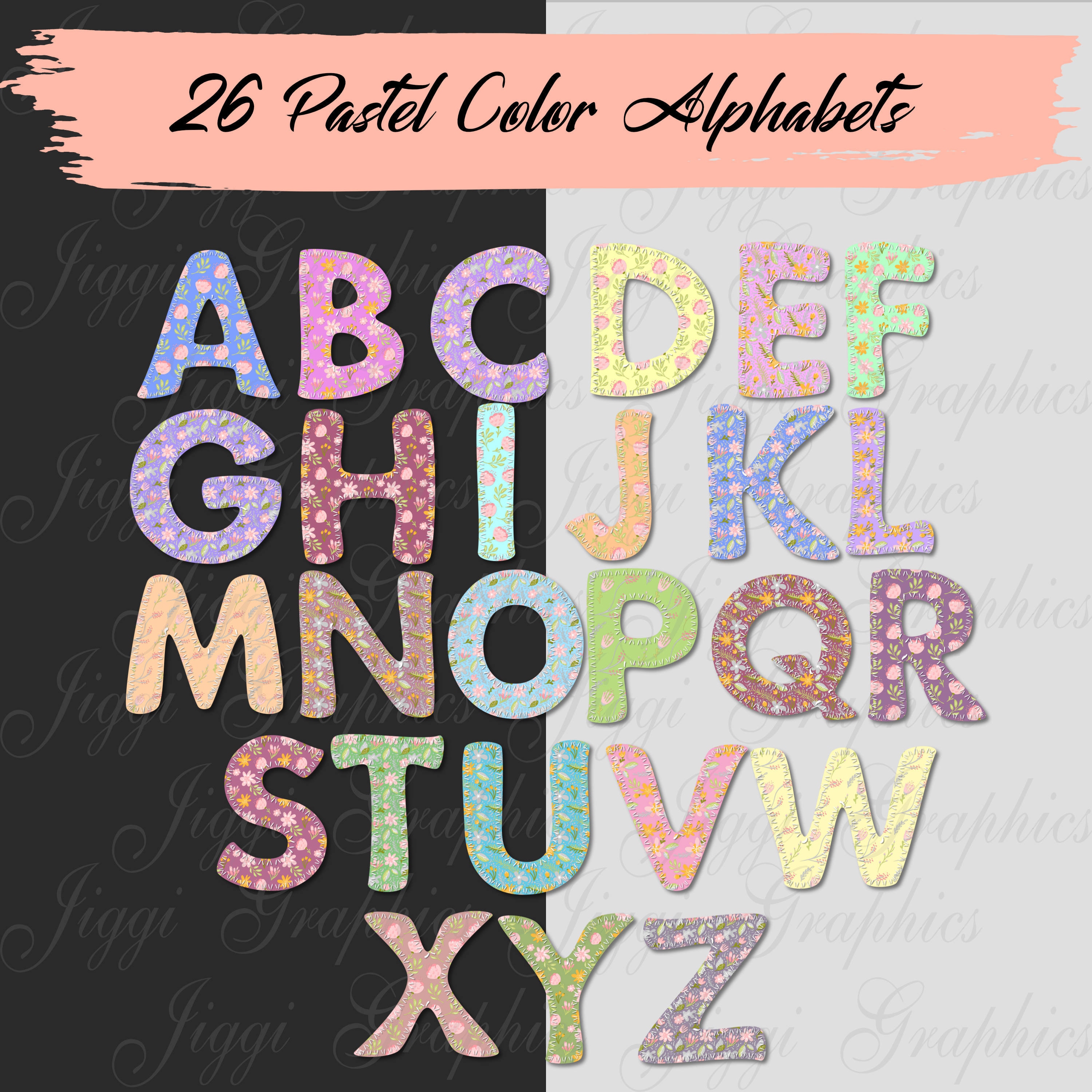 Floral Alphabet Png, Faux Applique Alphabet Clipart, Stitched Floral ...