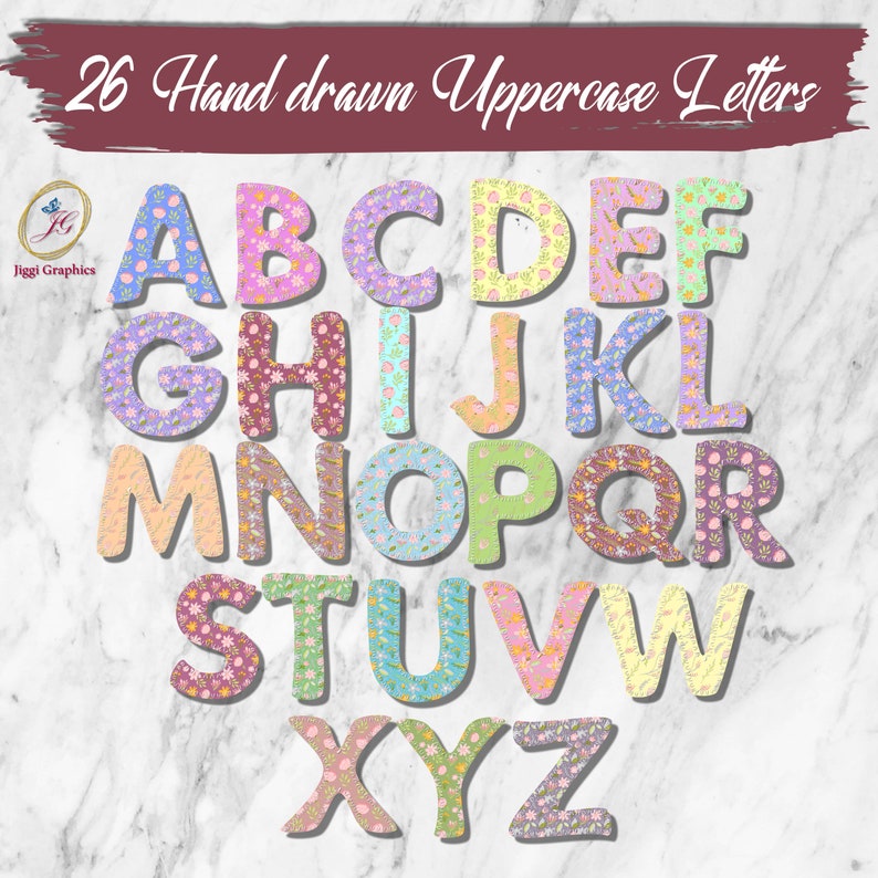 Floral Alphabet Png, Faux Applique Alphabet Clipart, Stitched Floral ...