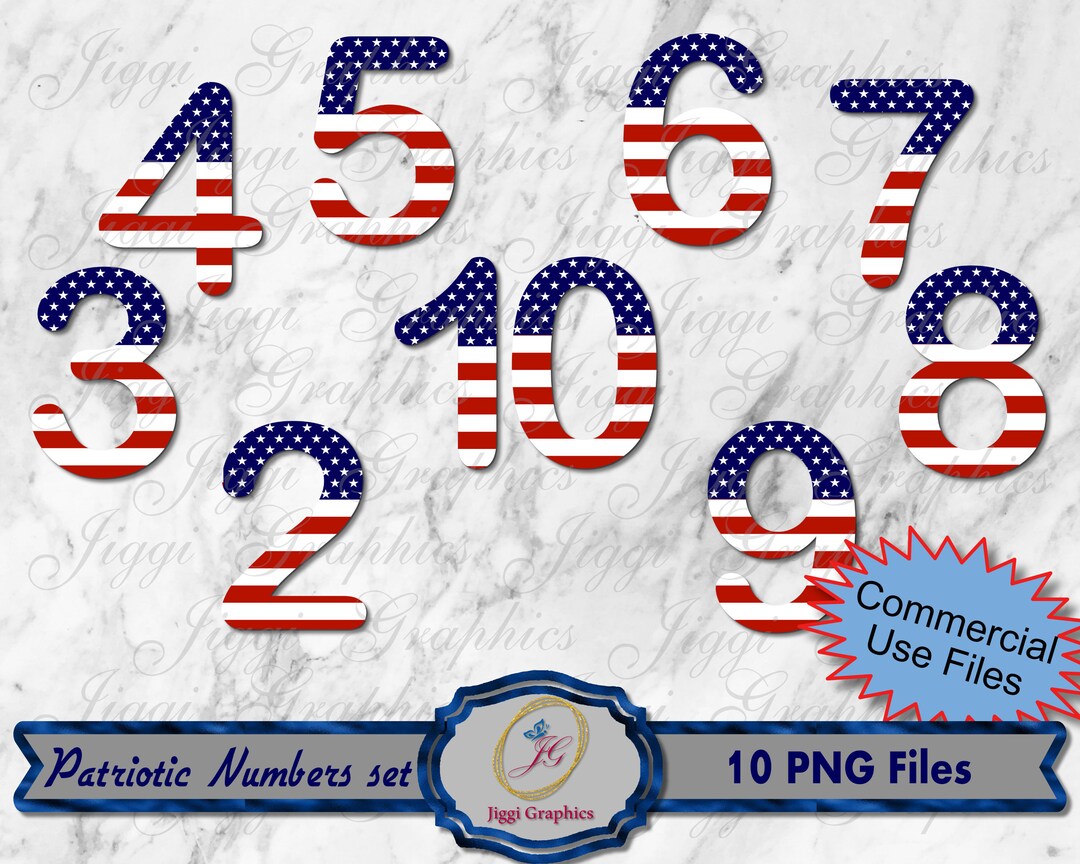 4th of July Number Set, US Flag Numbers, American Flag Patriotic Number ...