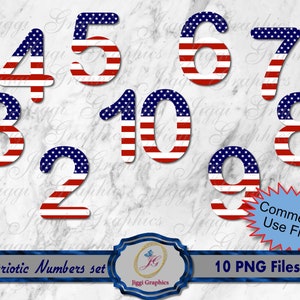 4th of July Number Set, US Flag Numbers, American Flag Patriotic Number ...