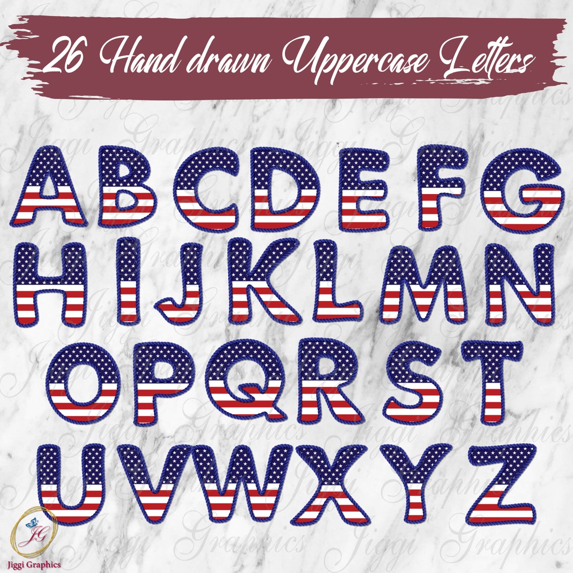 Patriotic Alphabet US Flag Numbers Handwritten Alphabet - Etsy