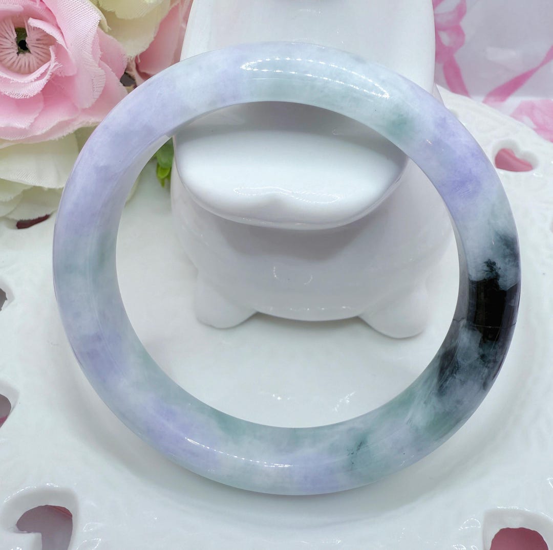 Certified Type A Jadeite Bangle 55mm Natural Lavender Purple Green Jade ...