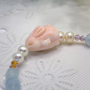 Queen Conch Shell Rabbits Bunny Aquamarine Pearl Bracelet DIY Handmade ...
