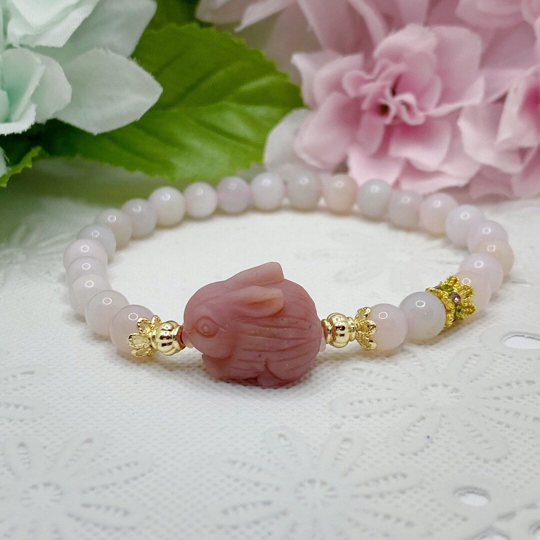 Natural Agate Rabbit Bracelet 14K Gold Filled Bunny Gemstone Jewelry ...