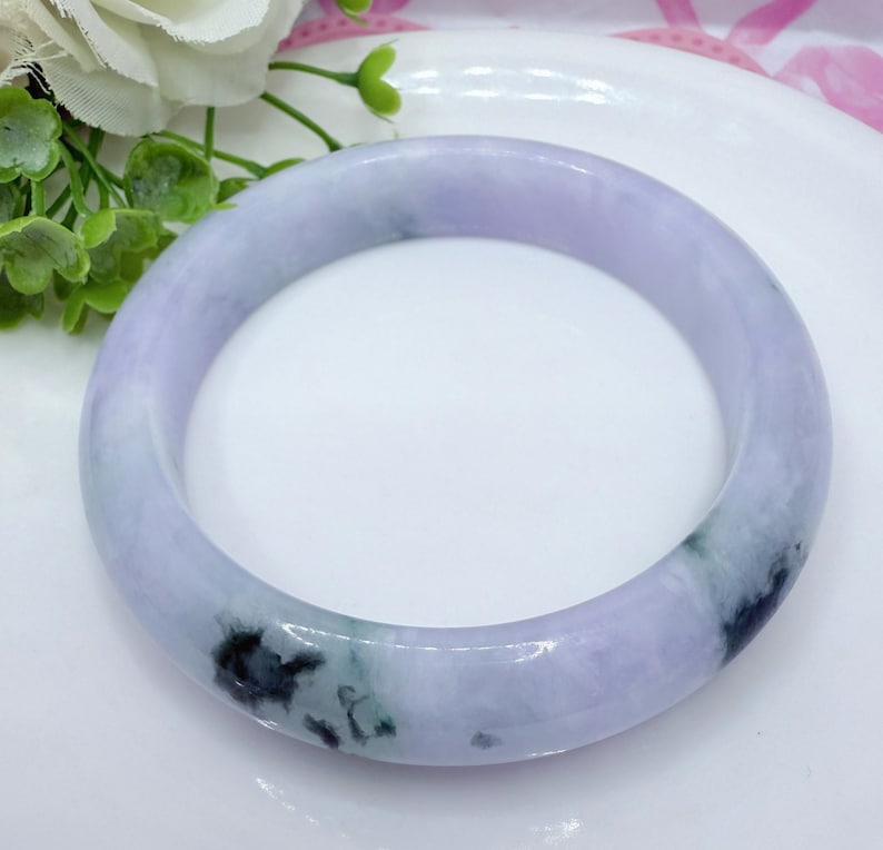 Natural Grade A Lavender Jadeite Bangle 54mm Purple Green Moss Floating ...
