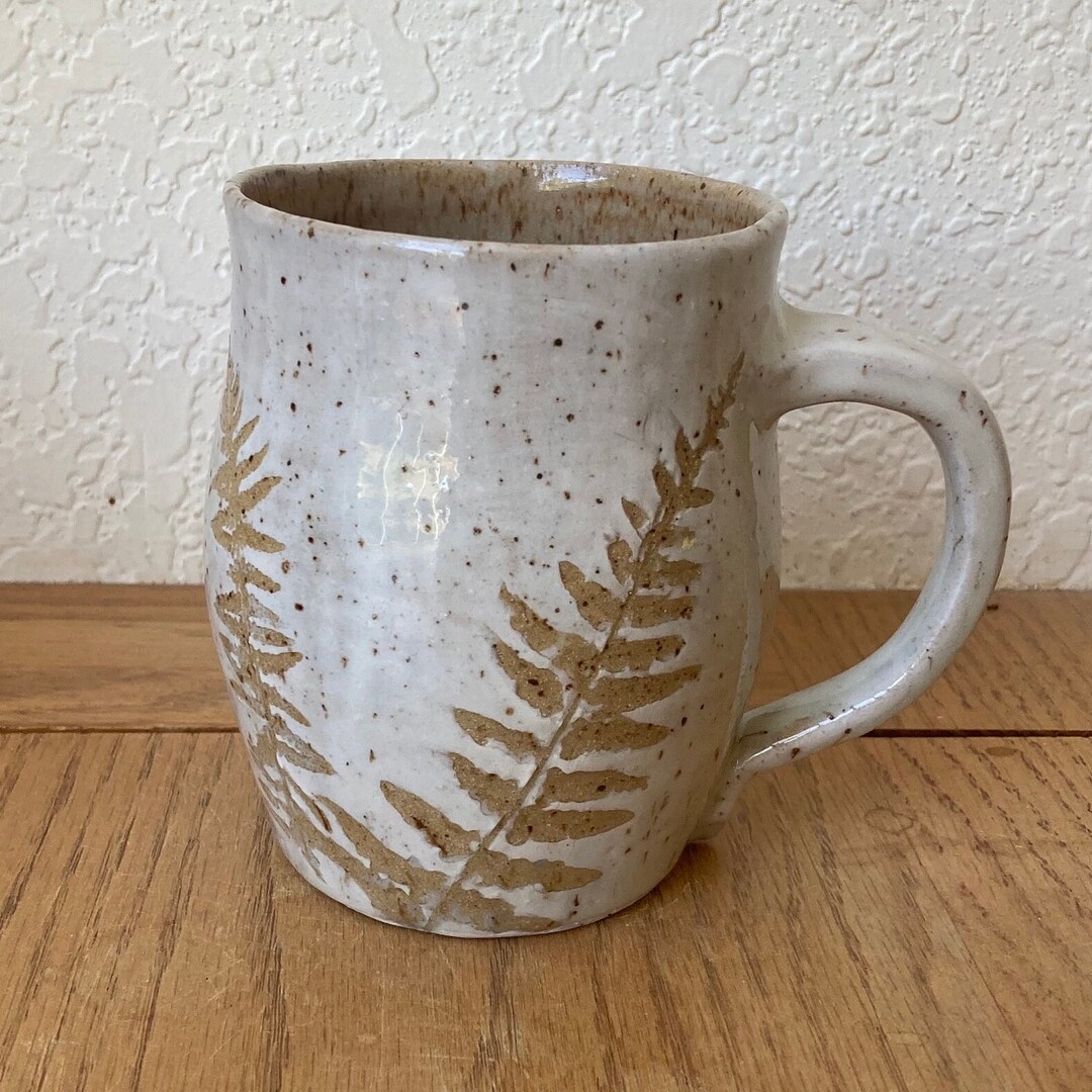 Fern Mug, Hand Thrown Mug, White Mug, Nature-themed, Stoneware, 16 Oz ...
