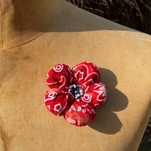 Handmade Red Bandana Flower With Navy Bandana Center - Etsy
