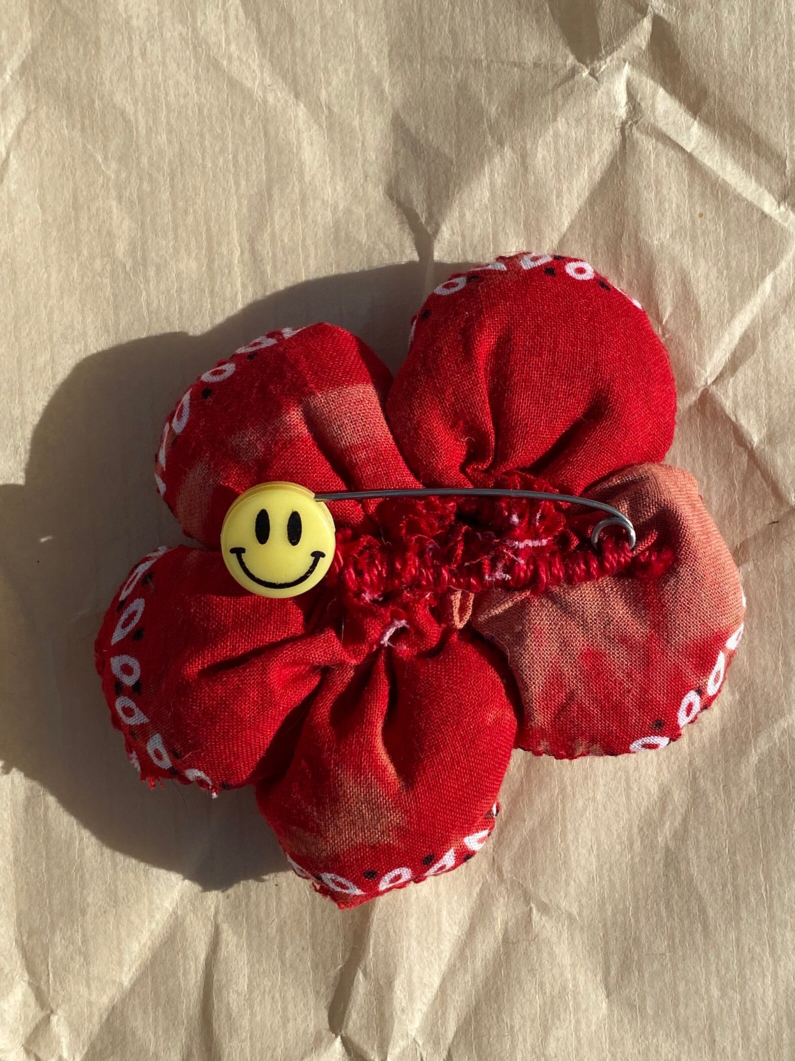 Handmade Red Bandana Flower With Navy Bandana Center - Etsy