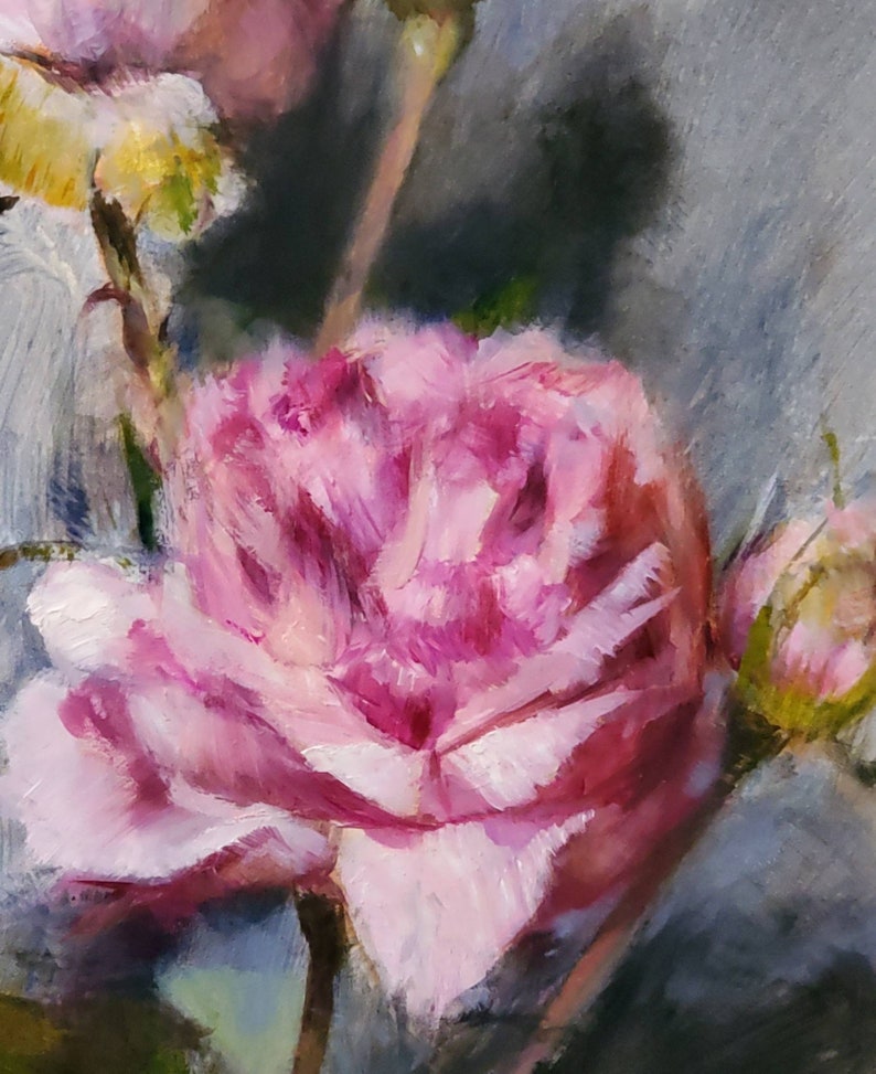 Duet Pink Roses 8x10 Floral Oil Painting - Etsy