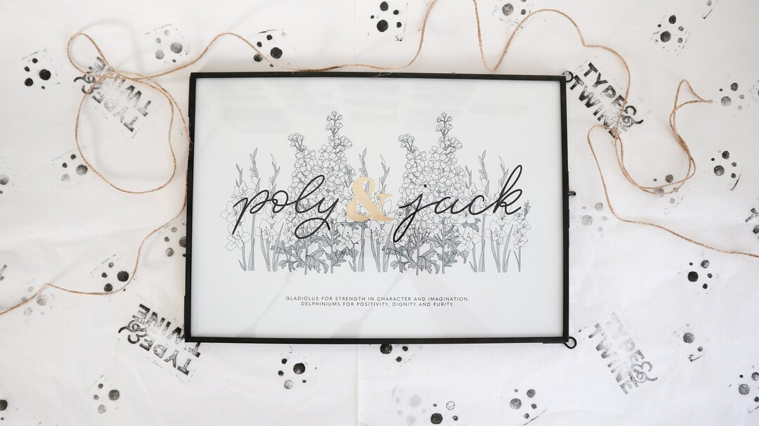 Personalised Couples Calligraphy & Birth Flower Print featuring Gold ...