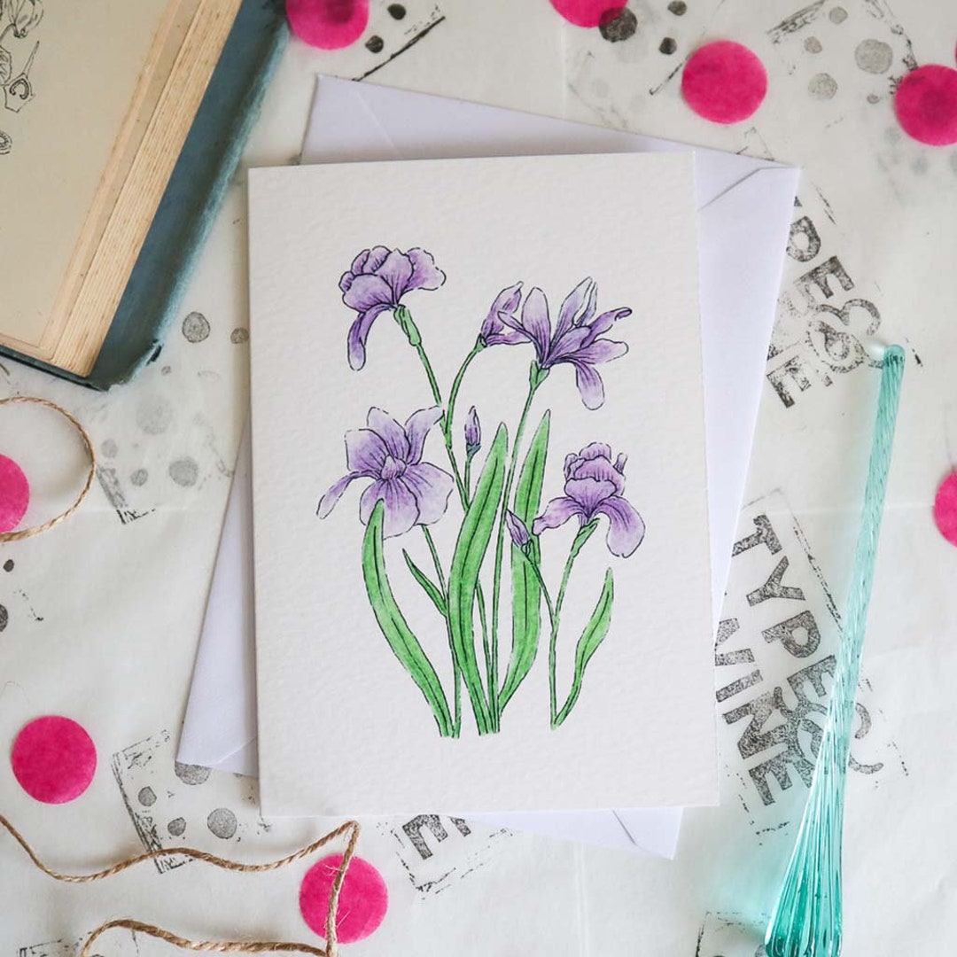 February Iris Birth Flower Card - Etsy