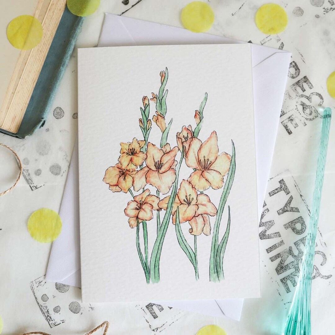 August Gladiolus Birth Flower Card - Etsy