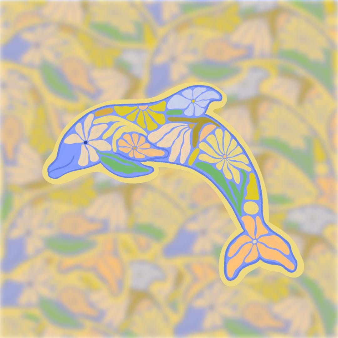 Floral Dolphin Vinyl Sticker| Tropical, Beachy, Ocean Sticker ...