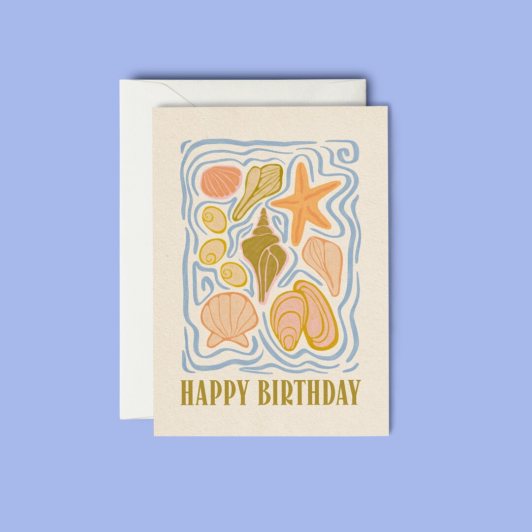Seashell Happy Birthday Greeting Card | Blank Inside | 4.25 X 5.5 (A2 ...