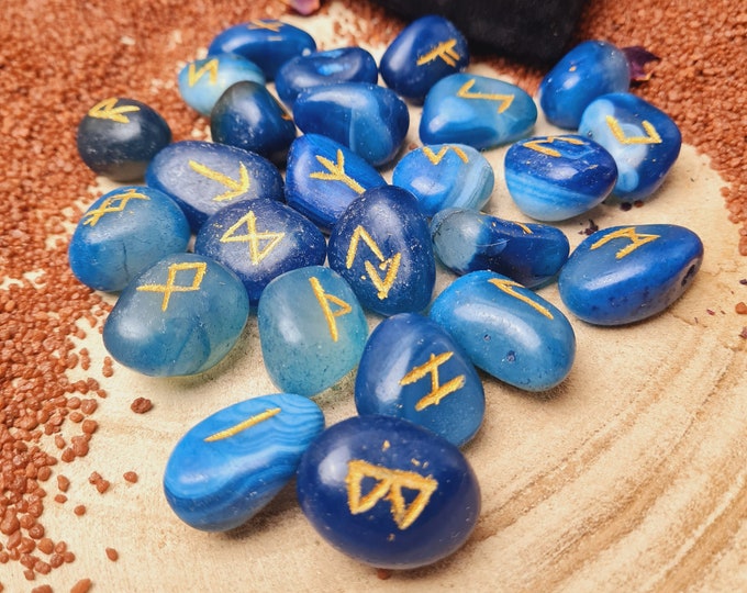 Blue Onyx - Runestone - Elder Futhark - With Velvet Bag - Etsy